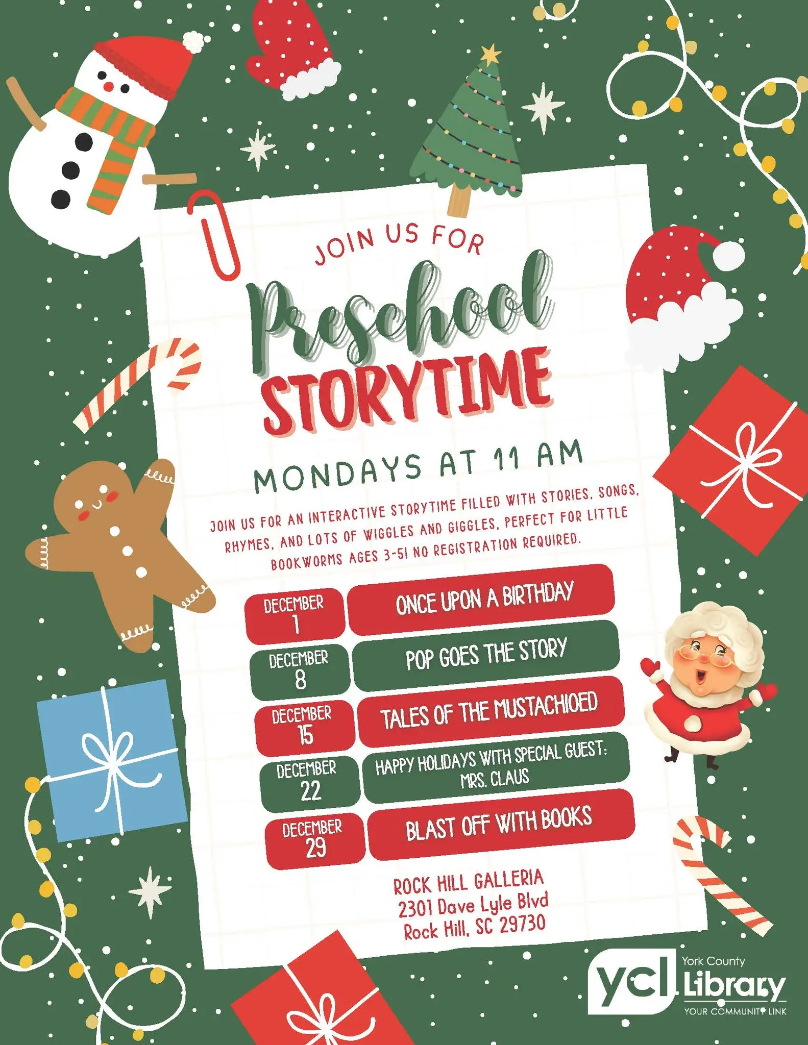 Rock Hill Galleria ::: December Preschool December Storytime!